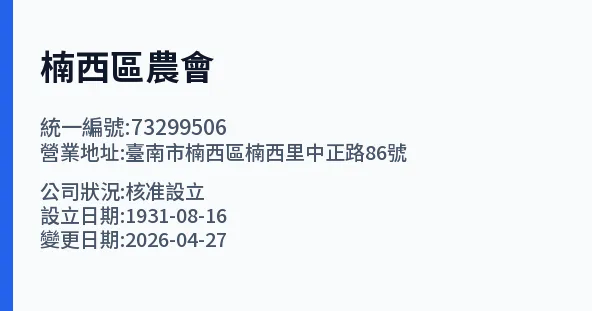 楠西區農會的照片-統編 73299506(臺南市) 公司登記資料與營業項目詳細圖表