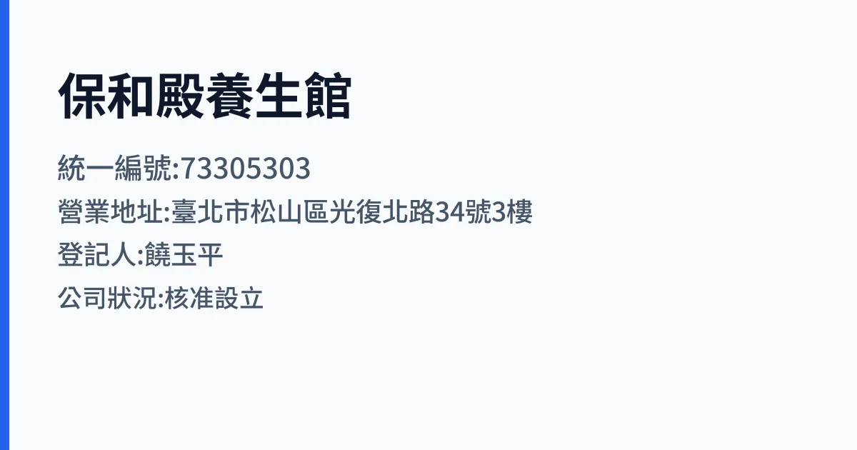 保和殿養生館 - 統編 73305303(臺北市) 公司登記資料與營業項目詳細圖表