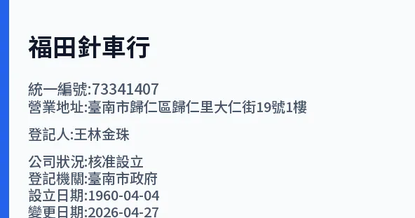 福田針車行的照片-統編 73341407(臺南市) 公司登記資料與營業項目詳細圖表