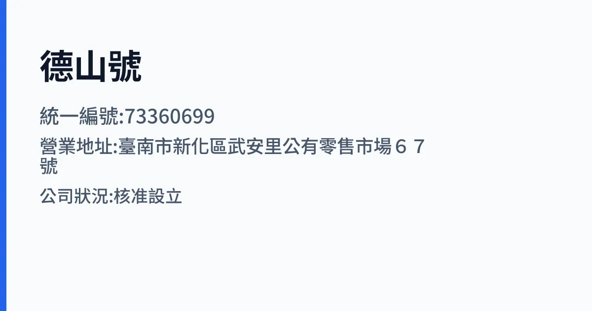 德山號 - 統編 73360699(臺南市) 公司登記資料與營業項目詳細圖表