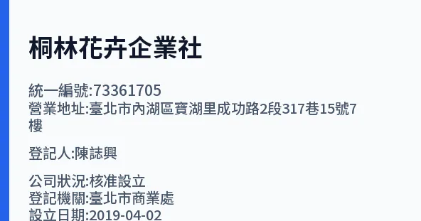桐林花卉企業社的照片-統編 73361705(臺北市) 公司登記資料與營業項目詳細圖表