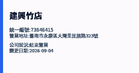 建興竹店的照片-統編 73646415(臺南市) 公司登記資料與營業項目詳細圖表