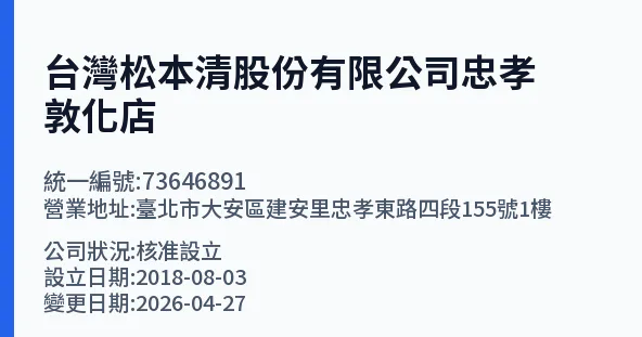 台灣松本清股份有限公司忠孝敦化店的照片-統編 73646891(臺北市) 公司登記資料與營業項目詳細圖表