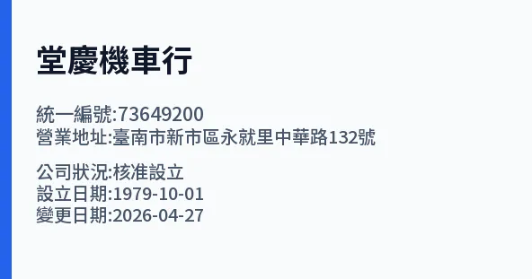 堂慶機車行的照片-統編 73649200(臺南市) 公司登記資料與營業項目詳細圖表