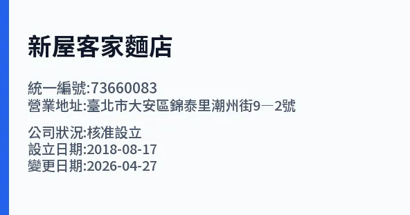 新屋客家麵店的照片-統編 73660083(臺北市) 公司登記資料與營業項目詳細圖表