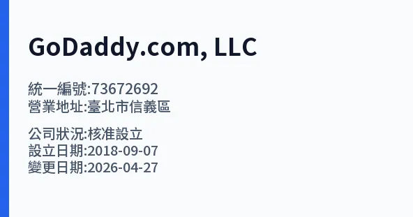GoDaddy.com, LLC的照片-統編 73672692(臺北市) 公司登記資料與營業項目詳細圖表
