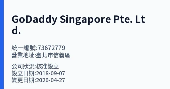 GoDaddy Singapore Pte. Ltd.的照片-統編 73672779(臺北市) 公司登記資料與營業項目詳細圖表