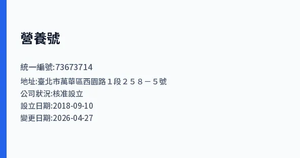 營養號的照片-統編 73673714(臺北市) 公司登記資料與營業項目詳細圖表