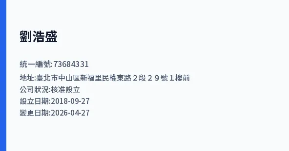 劉浩盛的照片-統編 73684331(臺北市) 公司登記資料與營業項目詳細圖表