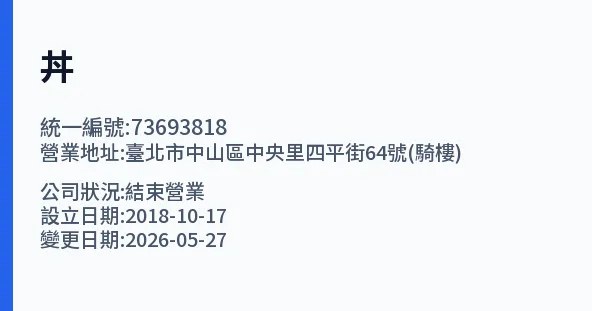 丼的照片-統編 73693818(臺北市) 公司登記資料與營業項目詳細圖表