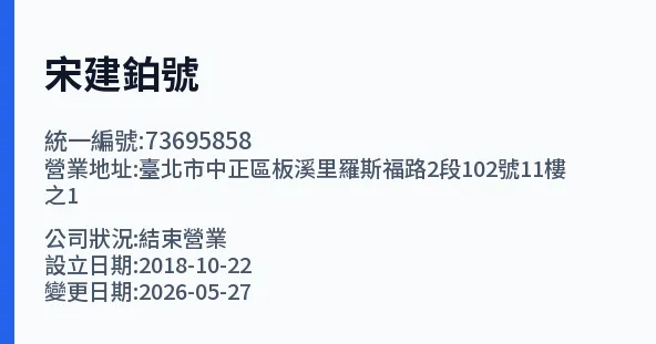 宋建鉑號的照片-統編 73695858(臺北市) 公司登記資料與營業項目詳細圖表