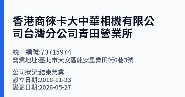 香港商徠卡大中華相機有限公司台灣分公司青田營業所的照片-統編 73715974(臺北市) 公司登記資料與營業項目詳細圖表