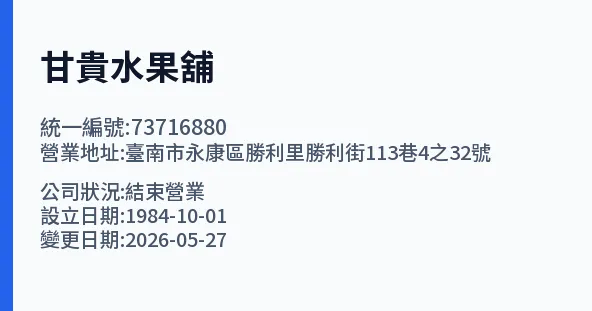 甘貴水果舖的照片-統編 73716880(臺南市) 公司登記資料與營業項目詳細圖表