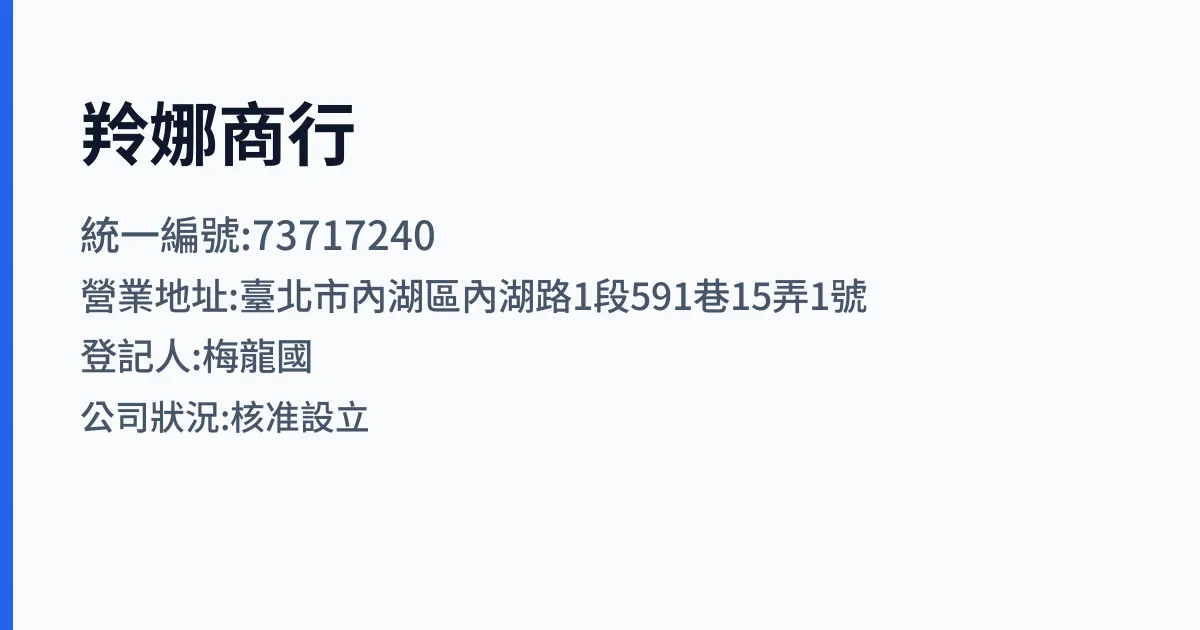 羚娜商行 - 統編 73717240(臺北市) 公司登記資料與營業項目詳細圖表