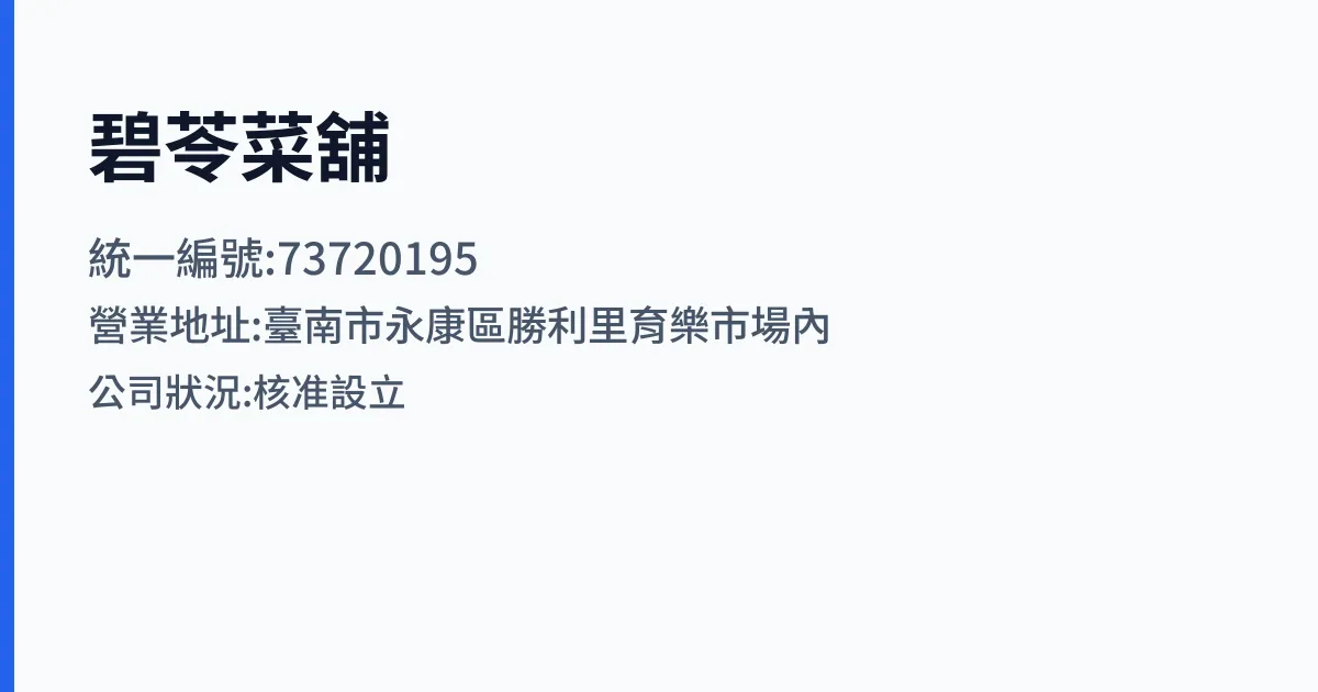 碧苓菜舖 - 統編 73720195(臺南市) 公司登記資料與營業項目詳細圖表