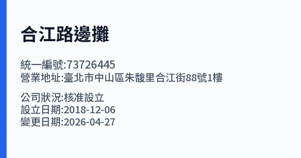 合江路邊攤的照片-統編 73726445(臺北市) 公司登記資料與營業項目詳細圖表