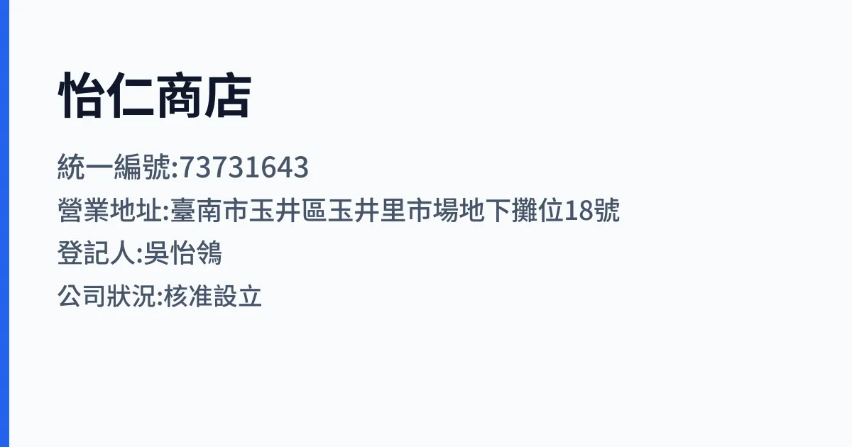 怡仁商店 - 統編 73731643(臺南市) 公司登記資料與營業項目詳細圖表