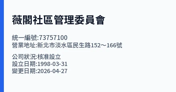 薇閣社區管理委員會的照片-統編 73757100(新北市) 公司登記資料與營業項目詳細圖表