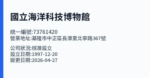 國立海洋科技博物館的照片-統編 73761420(基隆市) 公司登記資料與營業項目詳細圖表