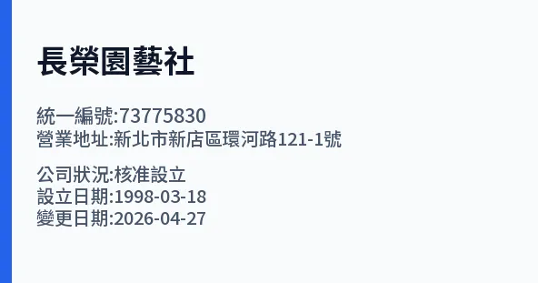 長榮園藝社的照片-統編 73775830(新北市) 公司登記資料與營業項目詳細圖表