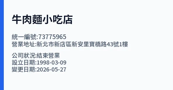 牛肉麵小吃店的照片-統編 73775965(新北市) 公司登記資料與營業項目詳細圖表