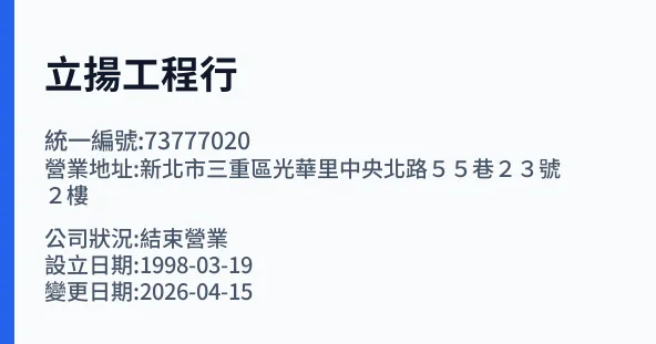 立揚工程行的照片-統編 73777020(新北市) 公司登記資料與營業項目詳細圖表