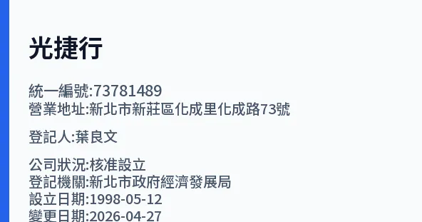 光捷行的照片-統編 73781489(新北市) 公司登記資料與營業項目詳細圖表
