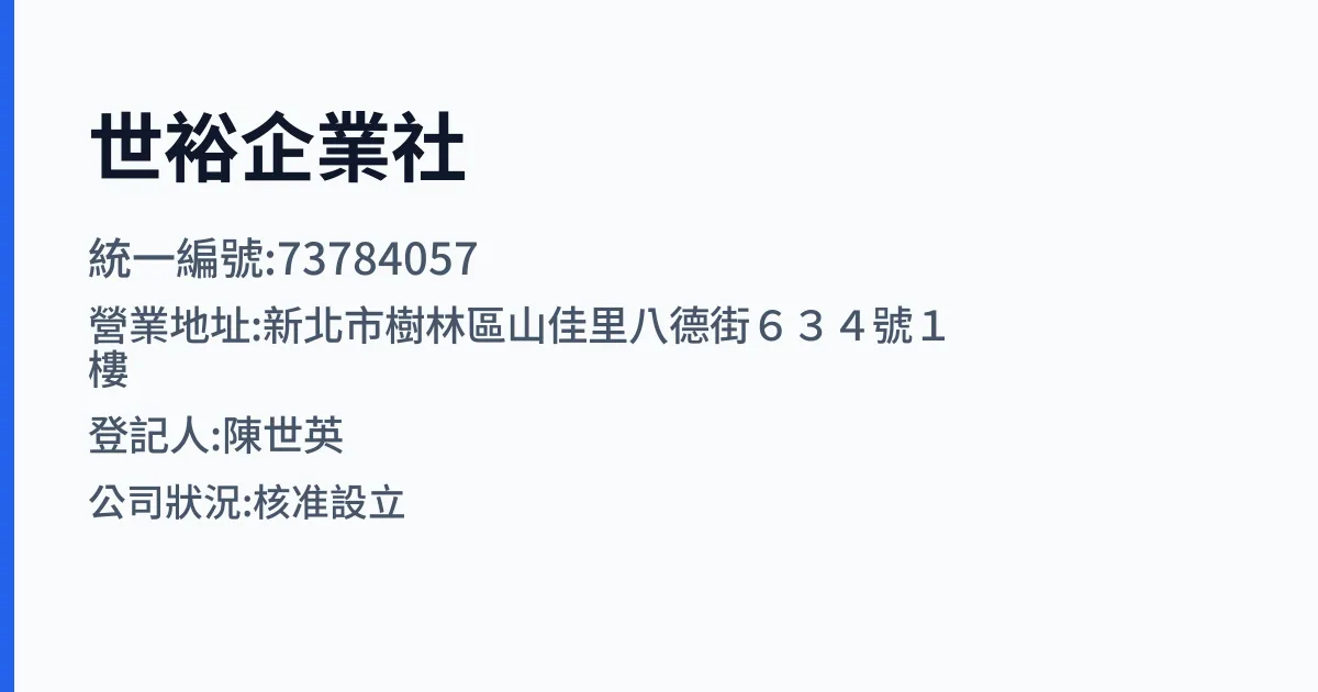 世裕企業社 - 統編 73784057(新北市) 公司登記資料與營業項目詳細圖表