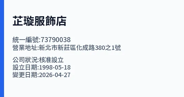 芷璇服飾店的照片-統編 73790038(新北市) 公司登記資料與營業項目詳細圖表