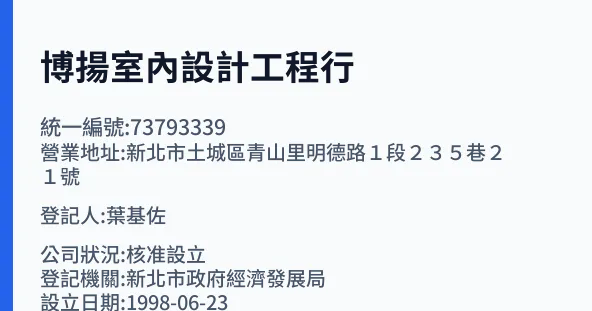 博揚室內設計工程行的照片-統編 73793339(新北市) 公司登記資料與營業項目詳細圖表