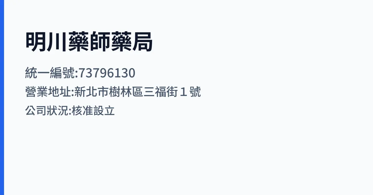 明川藥師藥局 - 統編 73796130(新北市) 公司登記資料與營業項目詳細圖表
