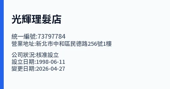 光輝理髮店的照片-統編 73797784(新北市) 公司登記資料與營業項目詳細圖表