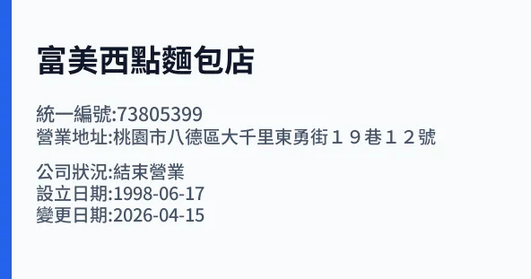 富美西點麵包店的照片-統編 73805399(桃園市) 公司登記資料與營業項目詳細圖表