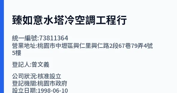 臻如意水塔冷空調工程行的照片-統編 73811364(桃園市) 公司登記資料與營業項目詳細圖表