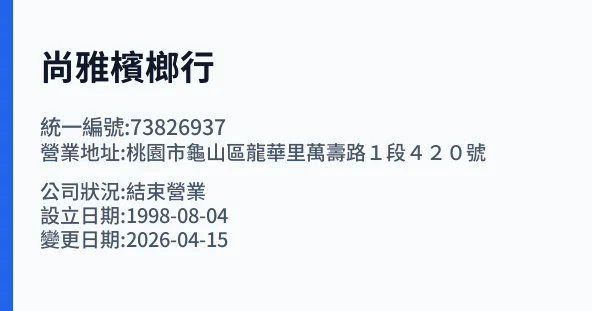 尚雅檳榔行的照片-統編 73826937(桃園市) 公司登記資料與營業項目詳細圖表