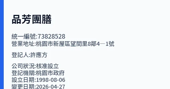 品芳團膳的照片-統編 73828528(桃園市) 公司登記資料與營業項目詳細圖表