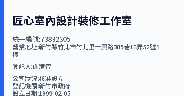 匠心室內設計裝修工作室的照片-統編 73832305(新竹縣) 公司登記資料與營業項目詳細圖表