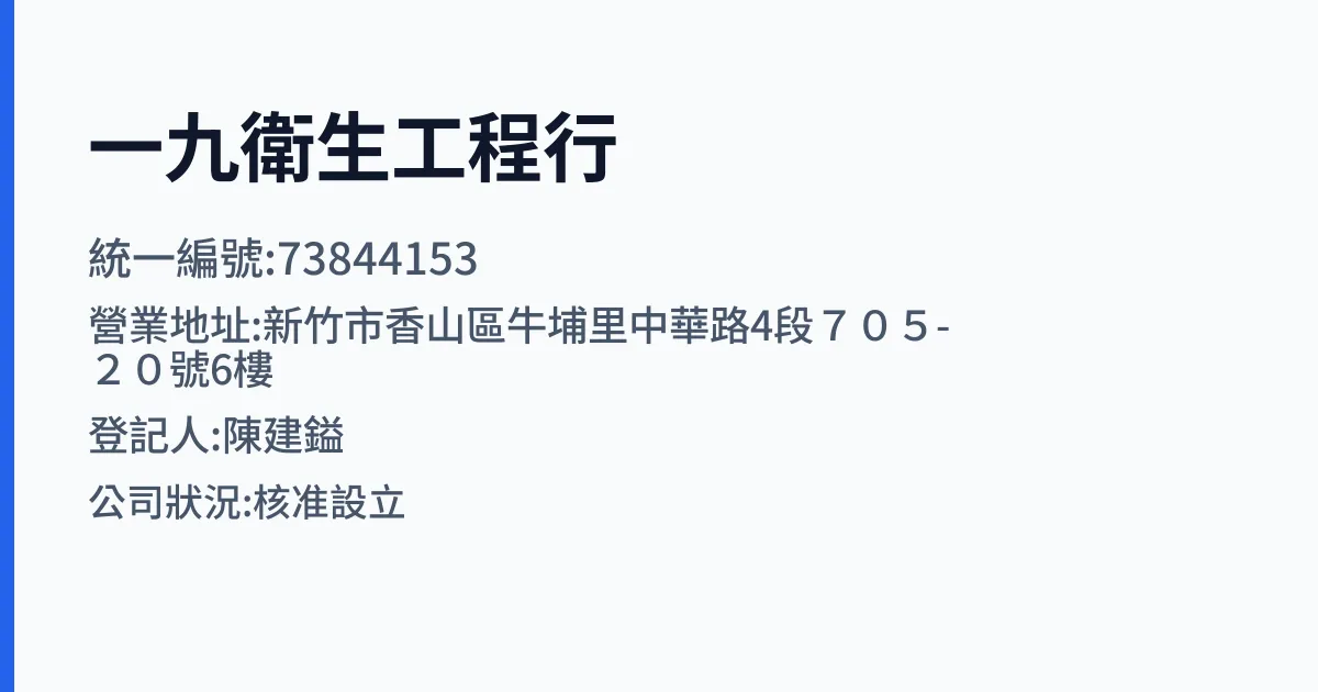 一九衛生工程行 - 統編 73844153(新竹市) 公司登記資料與營業項目詳細圖表