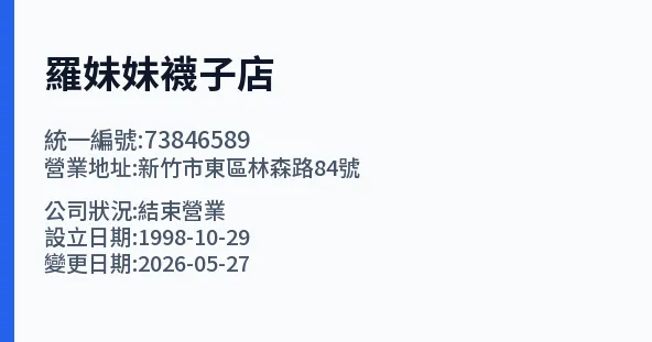 羅妹妹襪子店的照片-統編 73846589(新竹市) 公司登記資料與營業項目詳細圖表