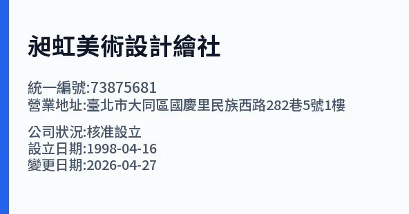 昶虹美術設計繪社的照片-統編 73875681(臺北市) 公司登記資料與營業項目詳細圖表