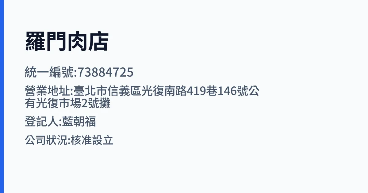羅門肉店 - 統編 73884725(臺北市) 公司登記資料與營業項目詳細圖表