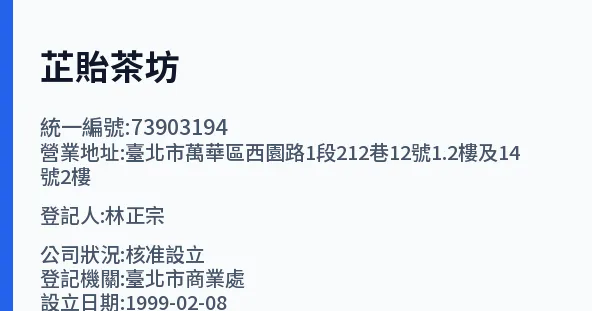 芷貽茶坊的照片-統編 73903194(臺北市) 公司登記資料與營業項目詳細圖表