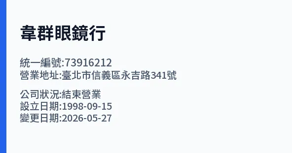 韋群眼鏡行的照片-統編 73916212(臺北市) 公司登記資料與營業項目詳細圖表