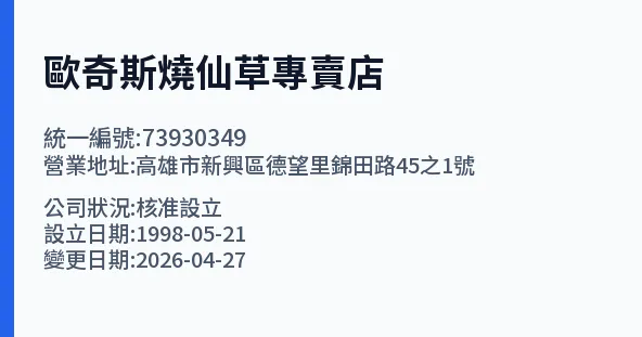 歐奇斯燒仙草專賣店的照片-統編 73930349(高雄市) 公司登記資料與營業項目詳細圖表
