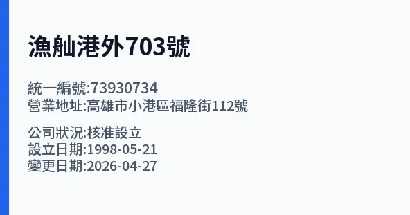 漁舢港外703號的照片-統編 73930734(高雄市) 公司登記資料與營業項目詳細圖表
