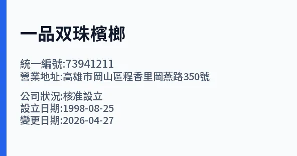 一品双珠檳榔的照片-統編 73941211(高雄市) 公司登記資料與營業項目詳細圖表