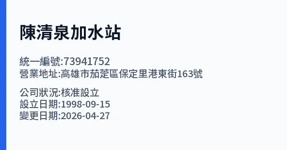 陳清泉加水站的照片-統編 73941752(高雄市) 公司登記資料與營業項目詳細圖表
