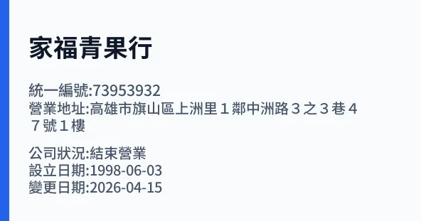 家福青果行的照片-統編 73953932(高雄市) 公司登記資料與營業項目詳細圖表