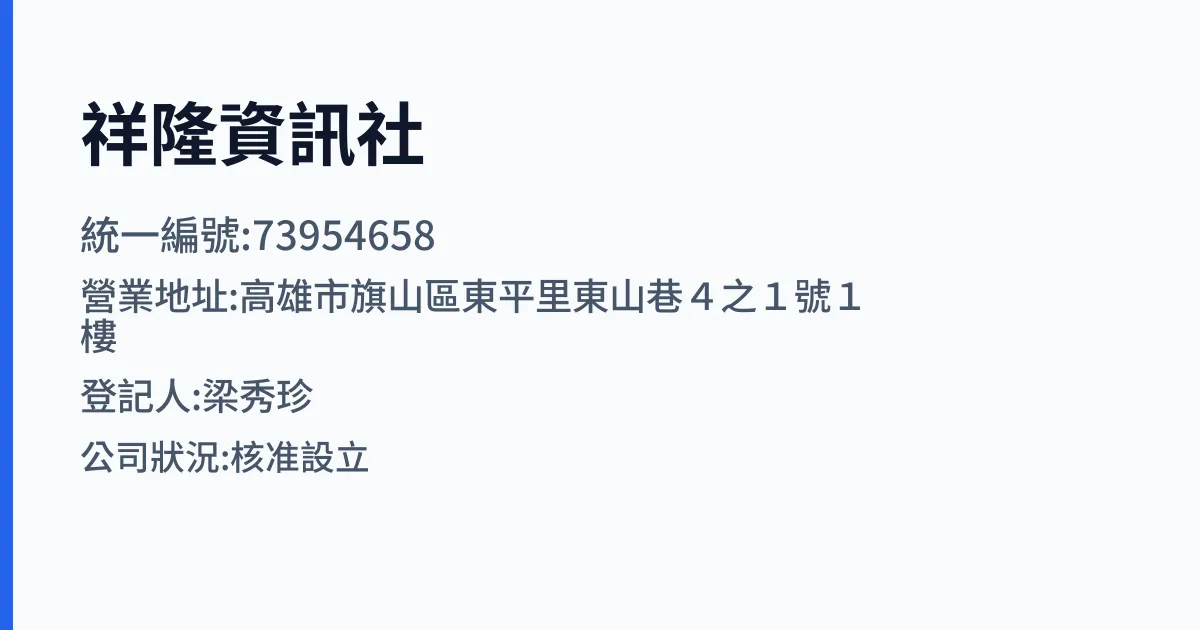 祥隆資訊社 - 統編 73954658(高雄市) 公司登記資料與營業項目詳細圖表