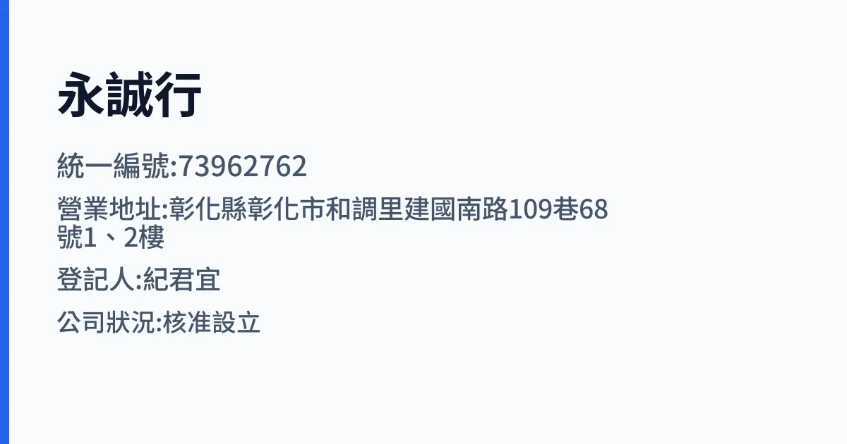 永誠行 - 統編 73962762(彰化縣) 公司登記資料與營業項目詳細圖表